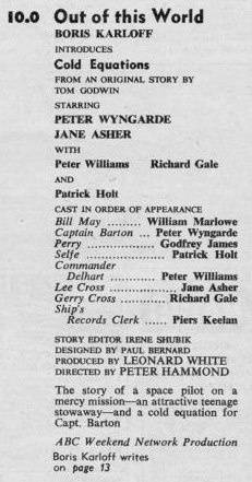 REVIEW: Out of this World – ‘Cold Equations’ – PETER WYNGARDE: The ...